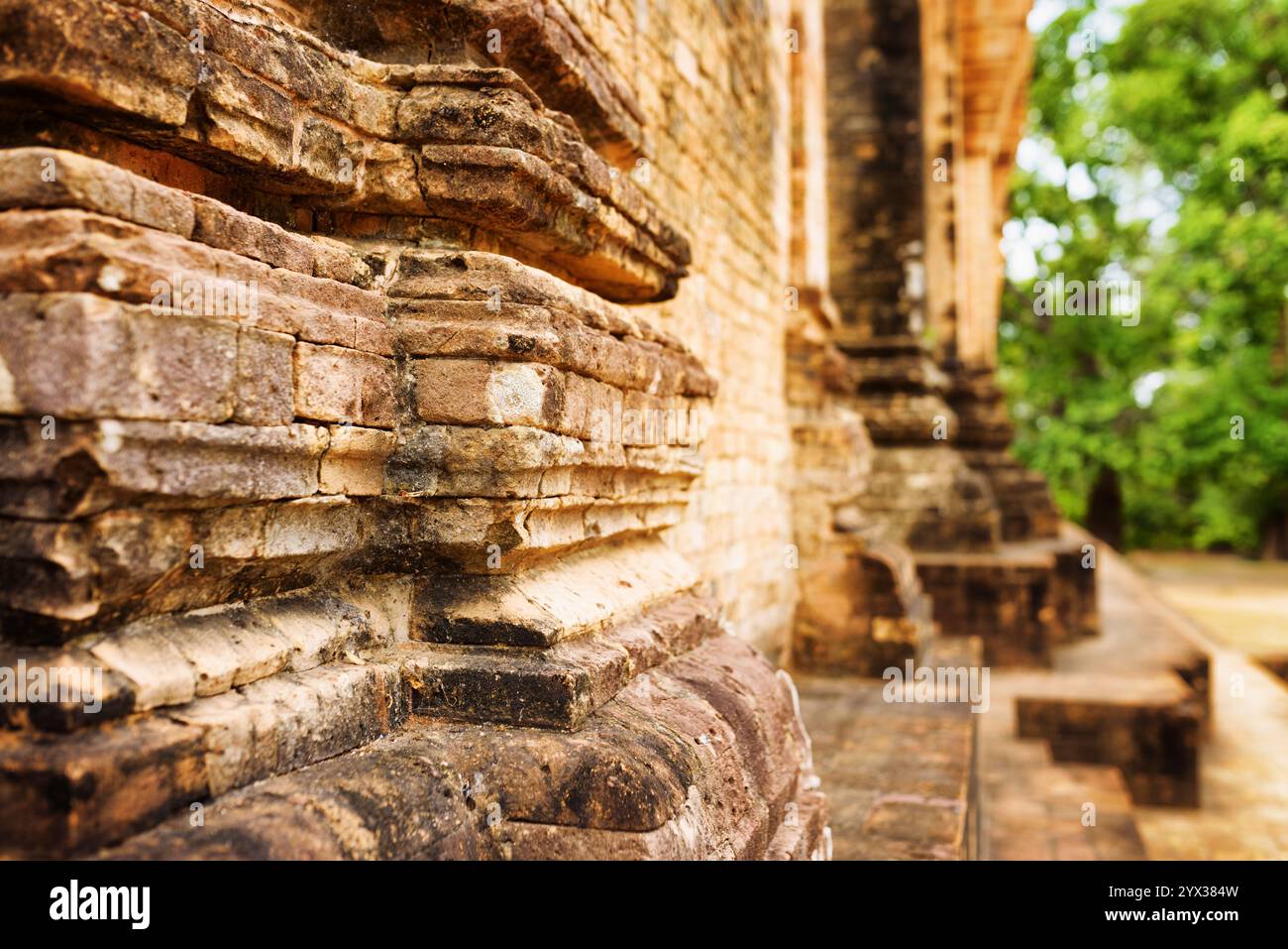 Closeup view of brickwork of Prasat Kravan temple in Cambodia Stock ...