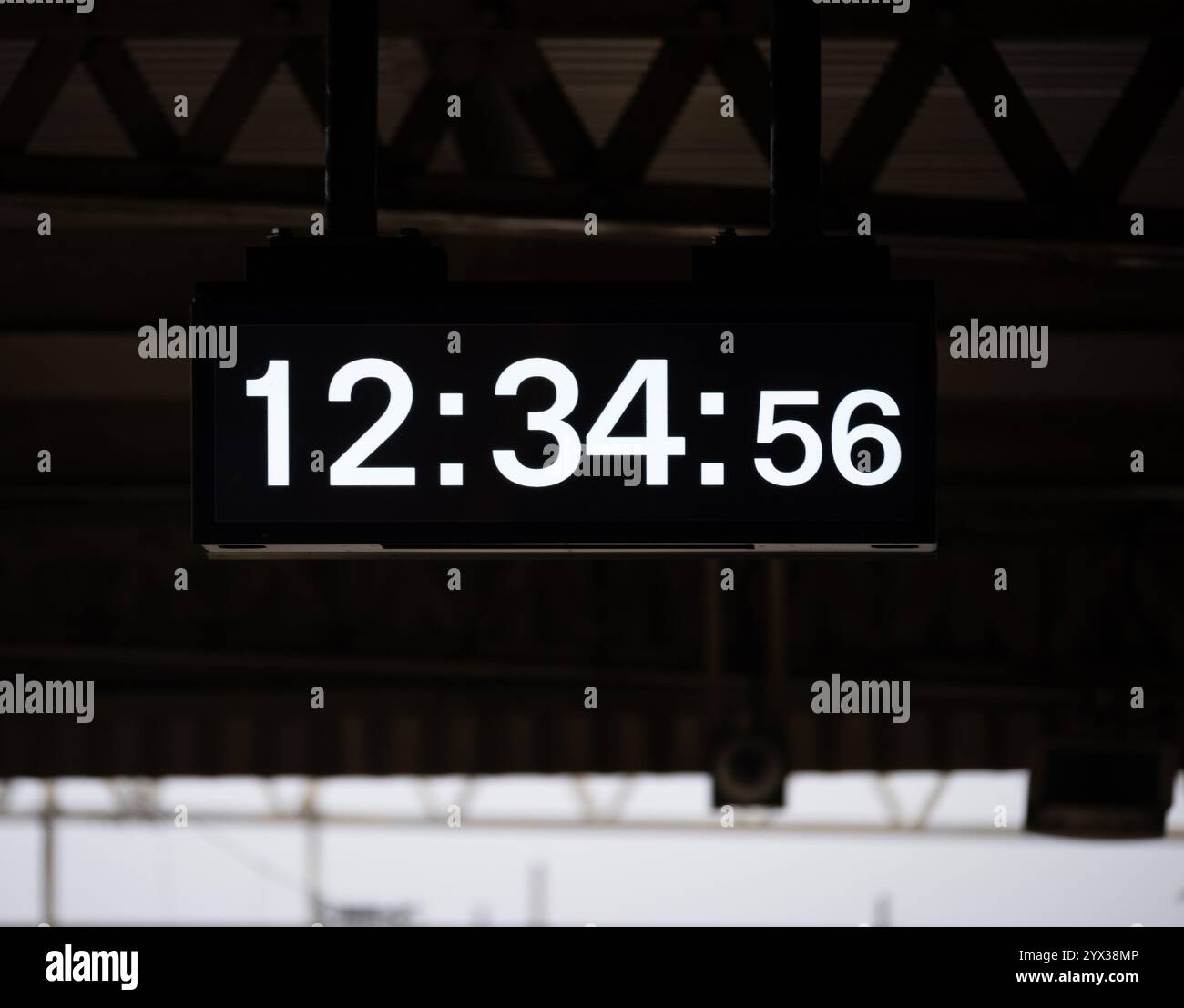 Digital clock showing 12:34:56 at Nuneaton railway station ...