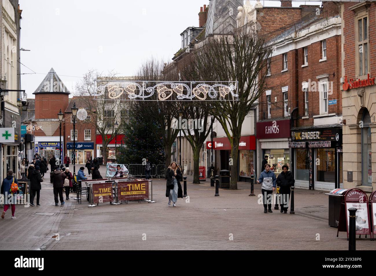 Nuneaton town centre in winter with Christmas lights, Warwickshire, UK ...