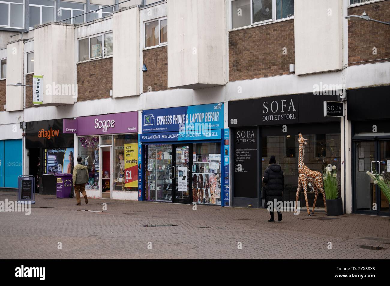 Shops in winter, Nuneaton town centre, Warwickshire, England, UK Stock ...