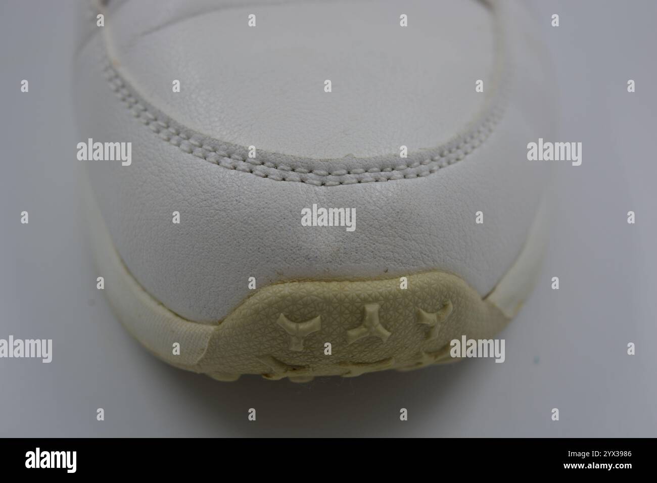 Old washed, worn women's shoes. Shabby shoes with stains and cracks ...