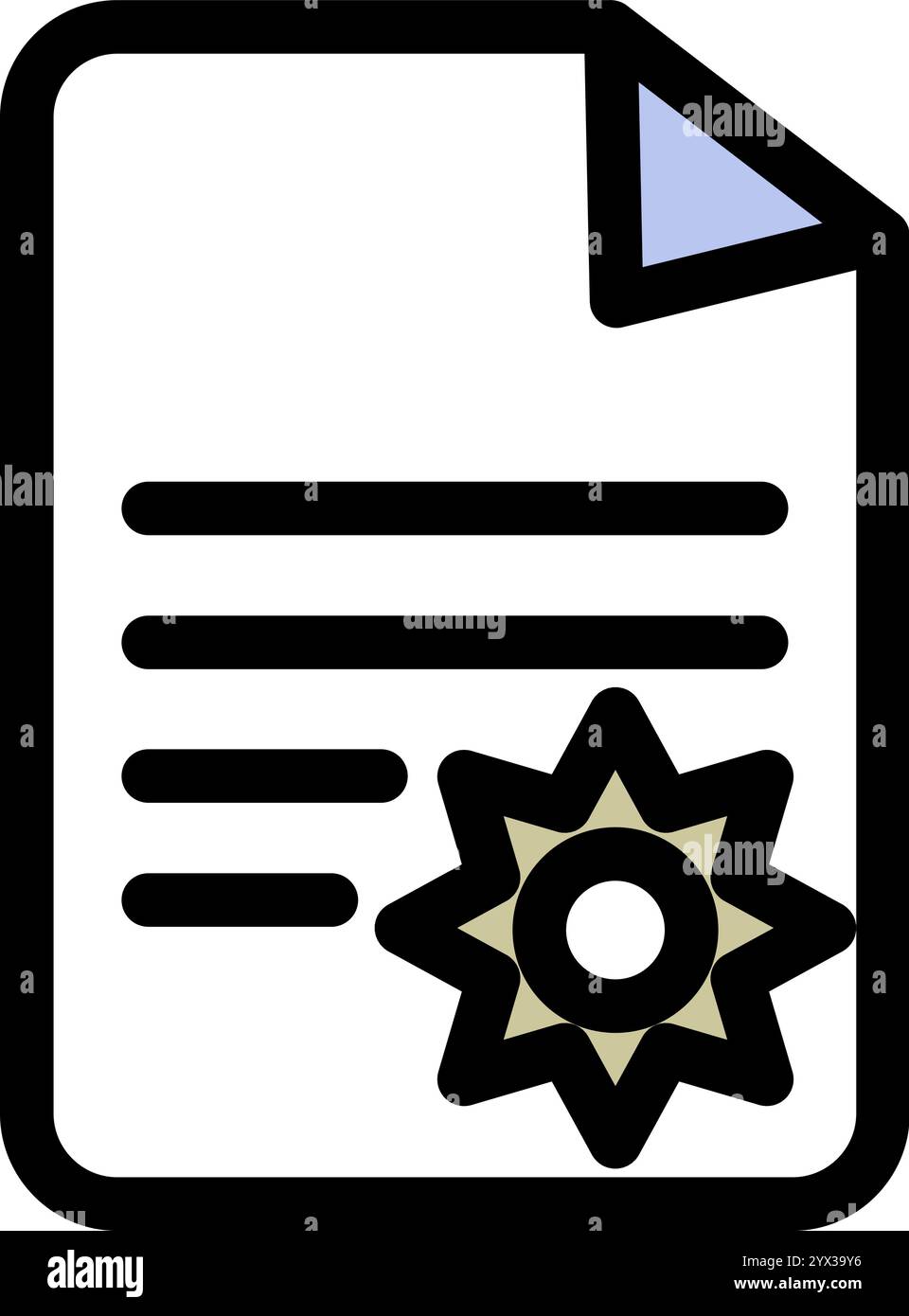 Document with written text and certificate stamp icon symbol ...