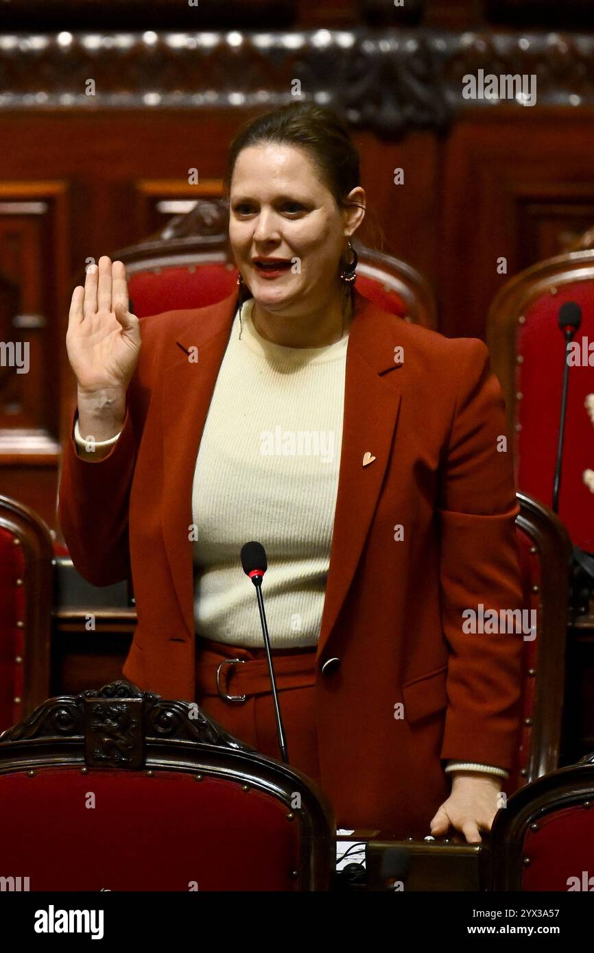 Groen's Eva Platteau takes the oath during a plenary session of the ...