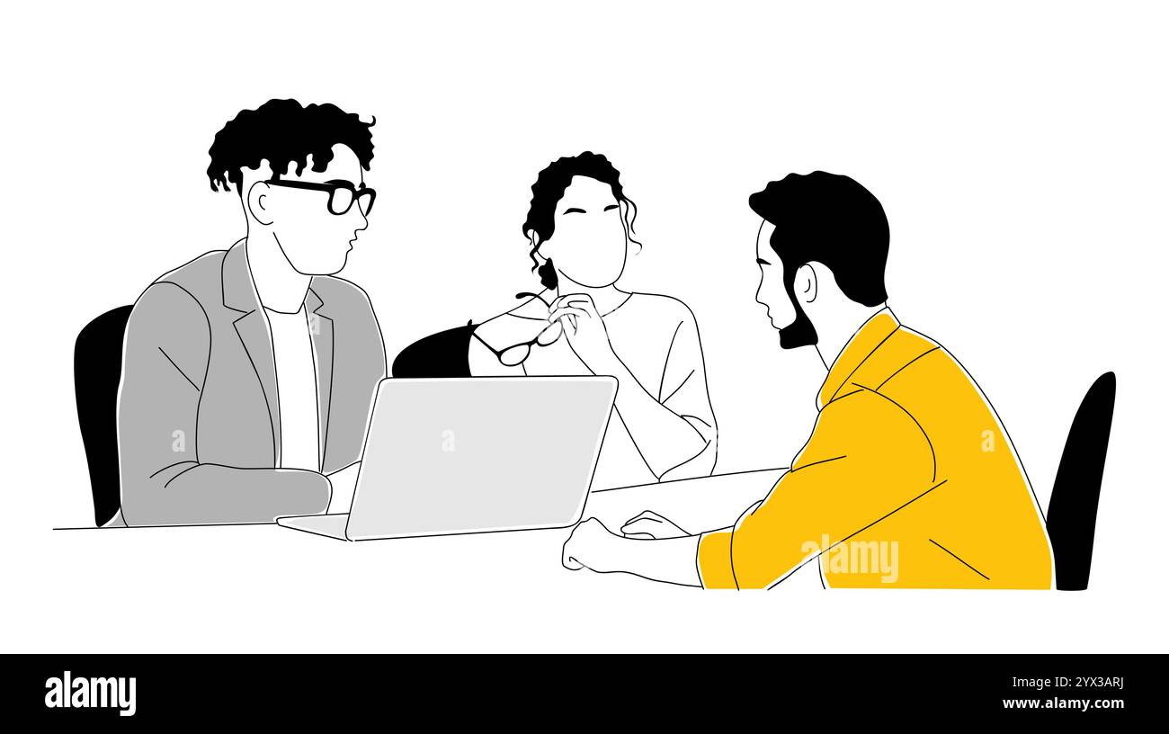 Job interview outline drawing isolated on white Stock Vector Image ...