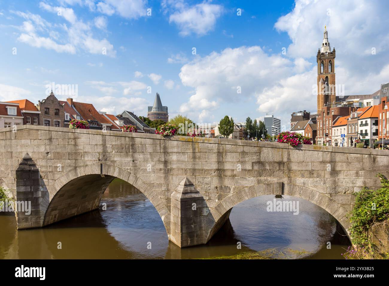 Historic stone bridge over the Roer river in Roermond, Netherlands ...