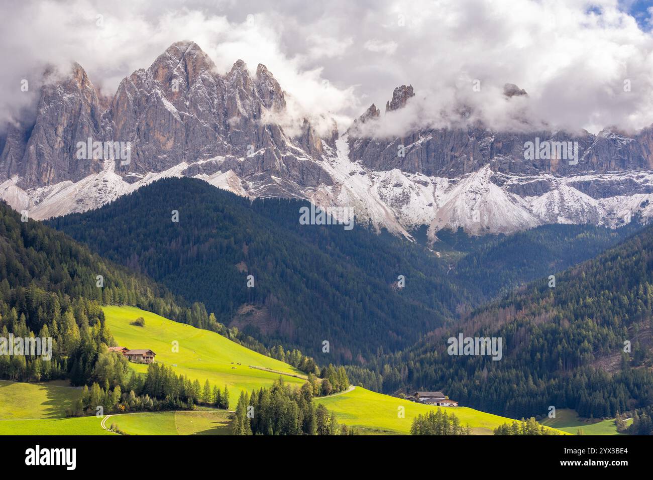 Dolomites, Italy. Aerial panoramic view of St. Magdalena or Santa ...
