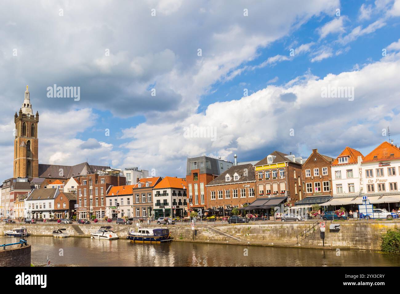 Roer river quayside in historic city Roermond, Netherlands Stock Photo ...