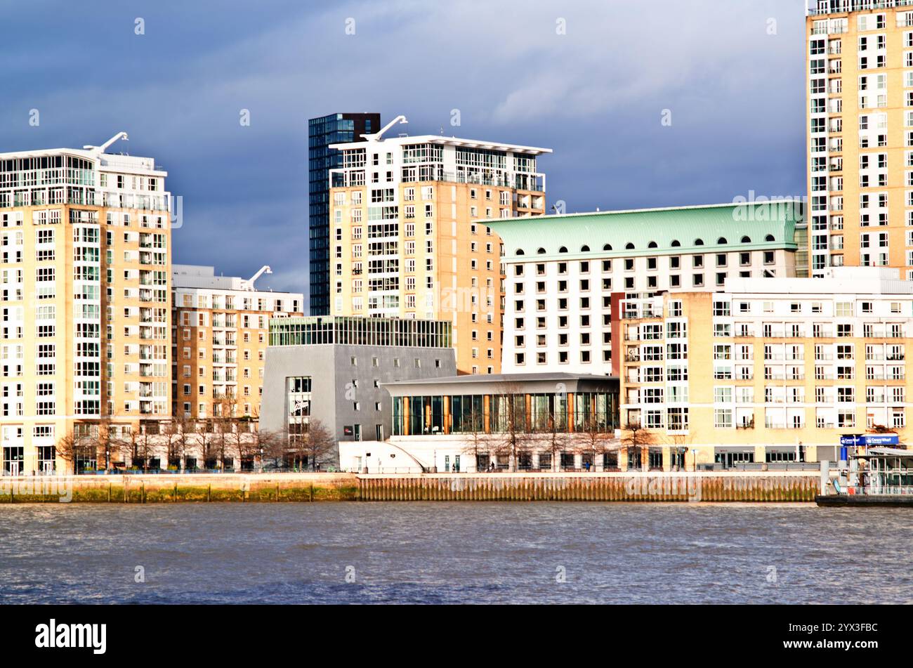 Canary Wharf Pier Ferry and River Thames, London, England Stock Photo ...