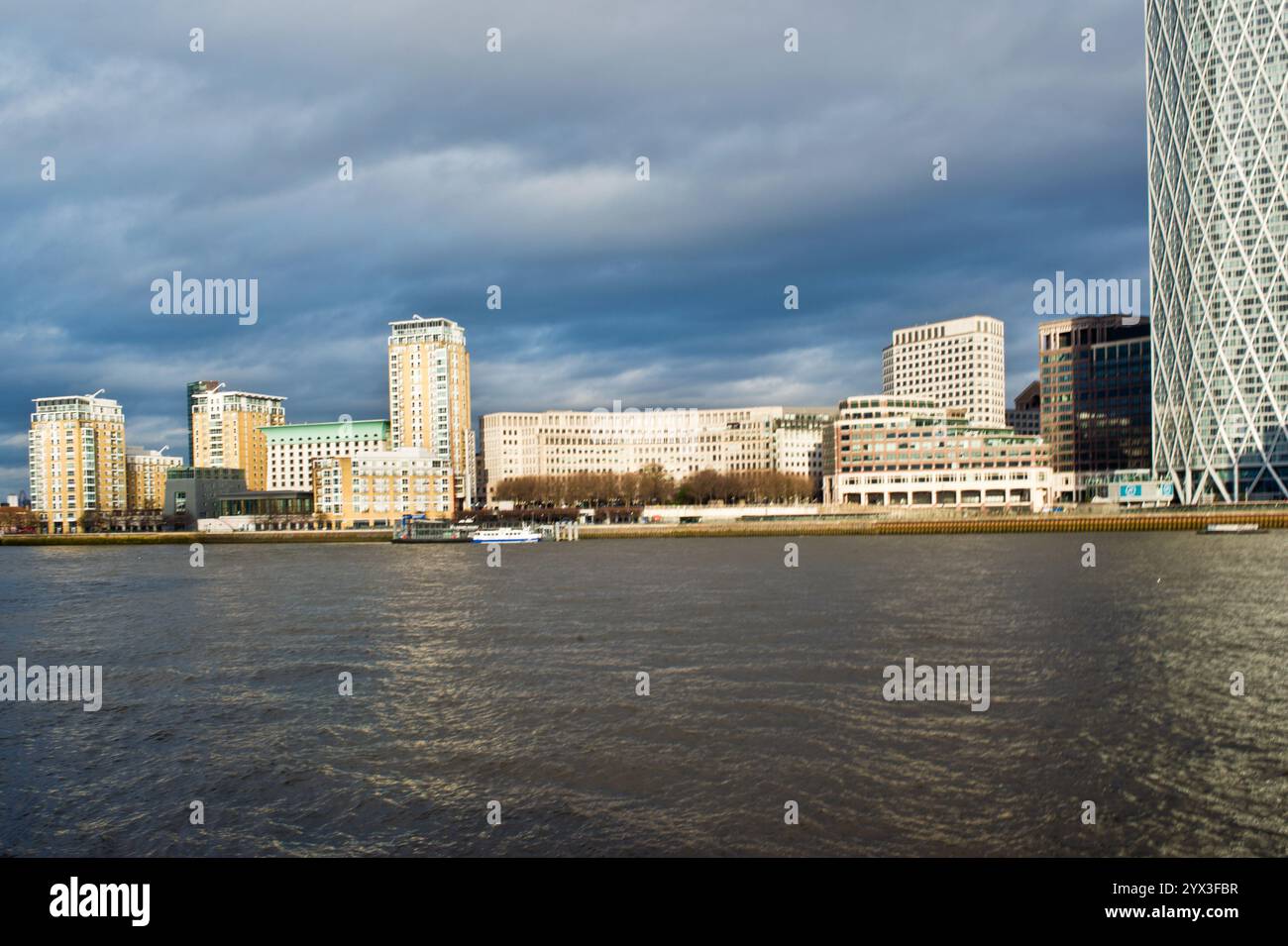 Canary Wharf Pier Ferry and River Thames, London, England Stock Photo ...