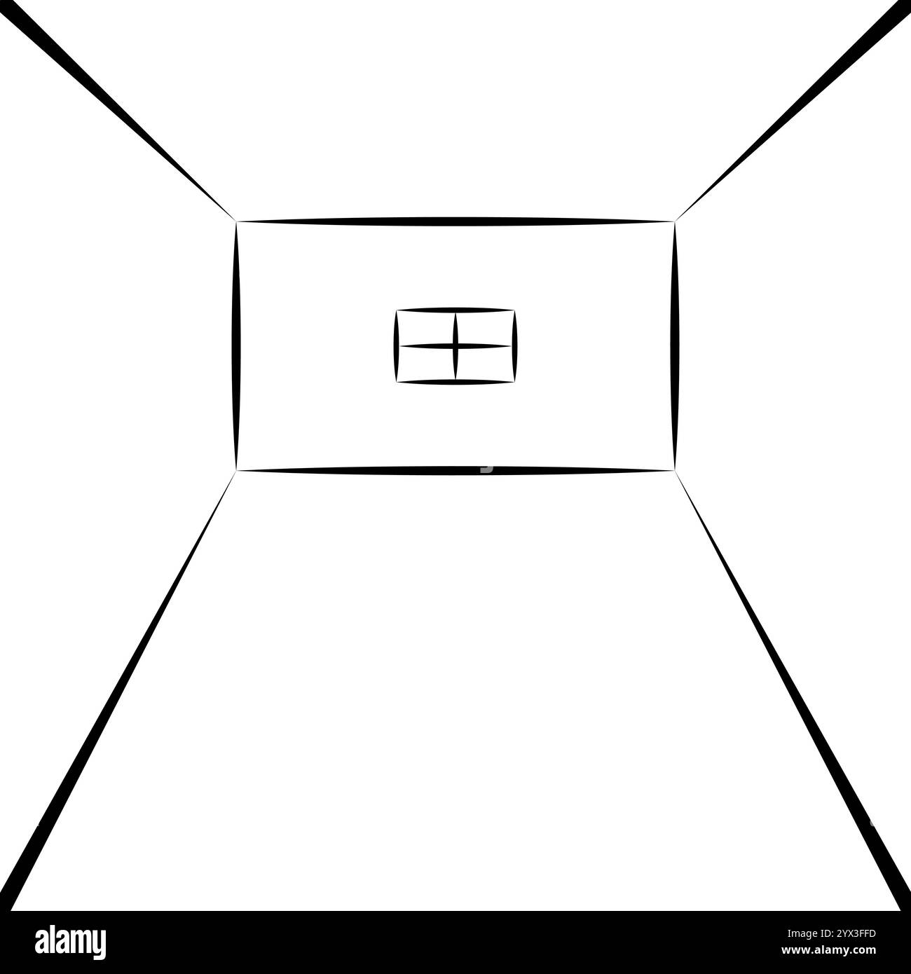 Drawing room with window in perspective, 3d room simple lines Stock ...