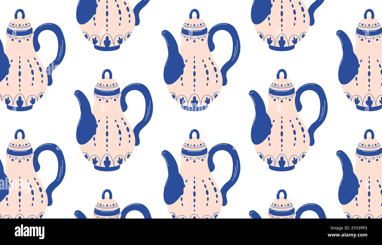 Seamless retro kettle pattern in flat style. Background for paper ...