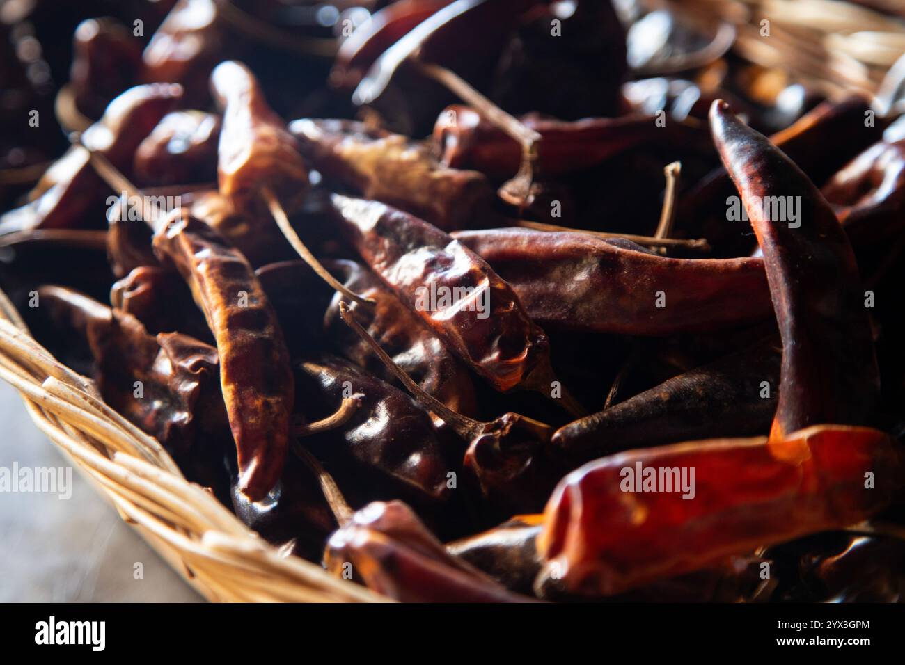 Guajillo chile from Oaxaca soaked after roasting to prepare a mole ...