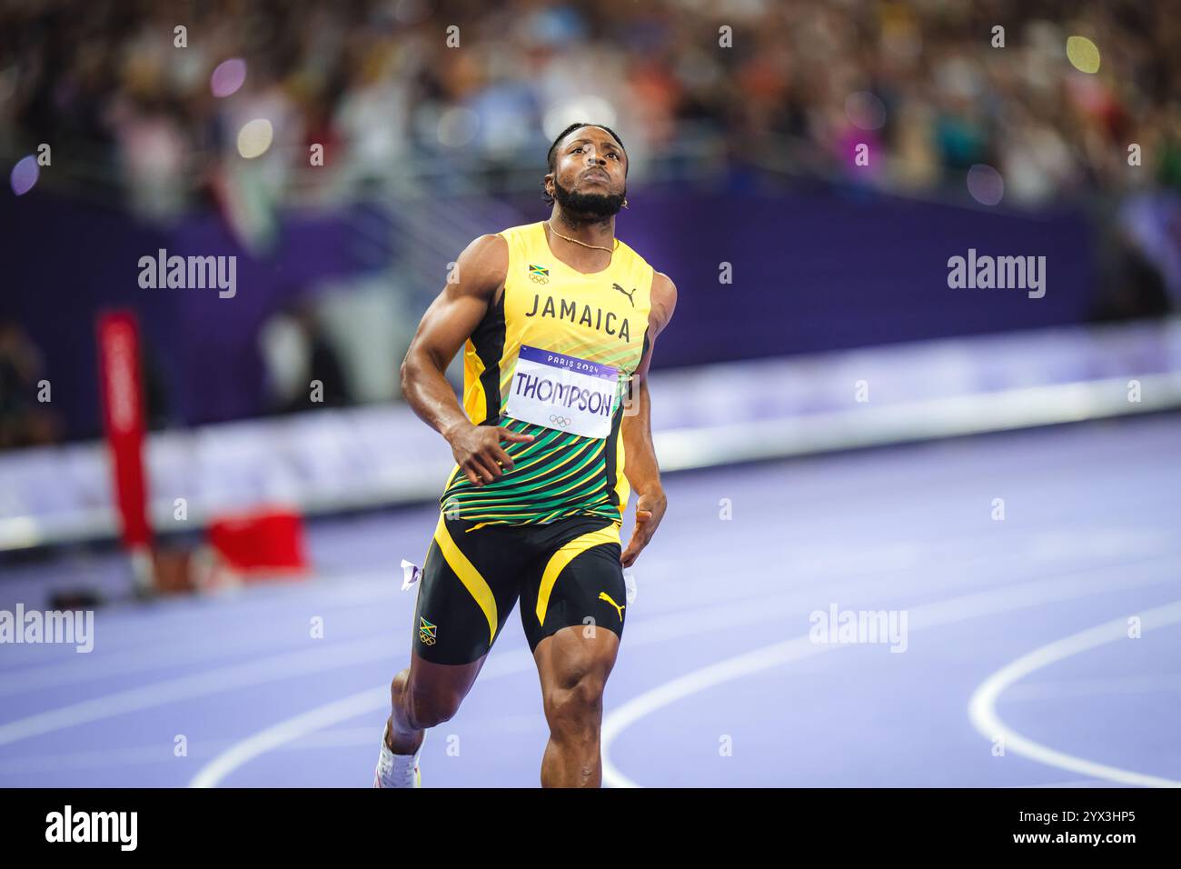 Kishane Thompson participating in the 100 metres at the Paris 2024 ...