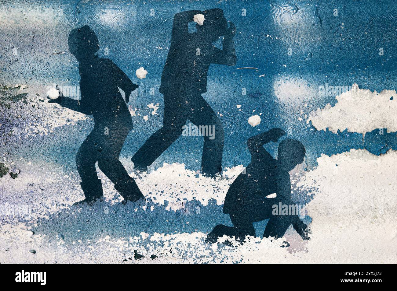 Silhouettes children playing in snow hi-res stock photography and ...