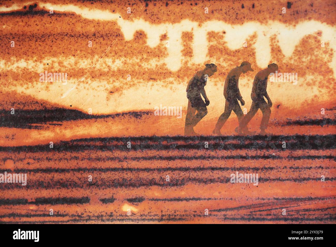 Three tired men trudging home Stock Photo - Alamy
