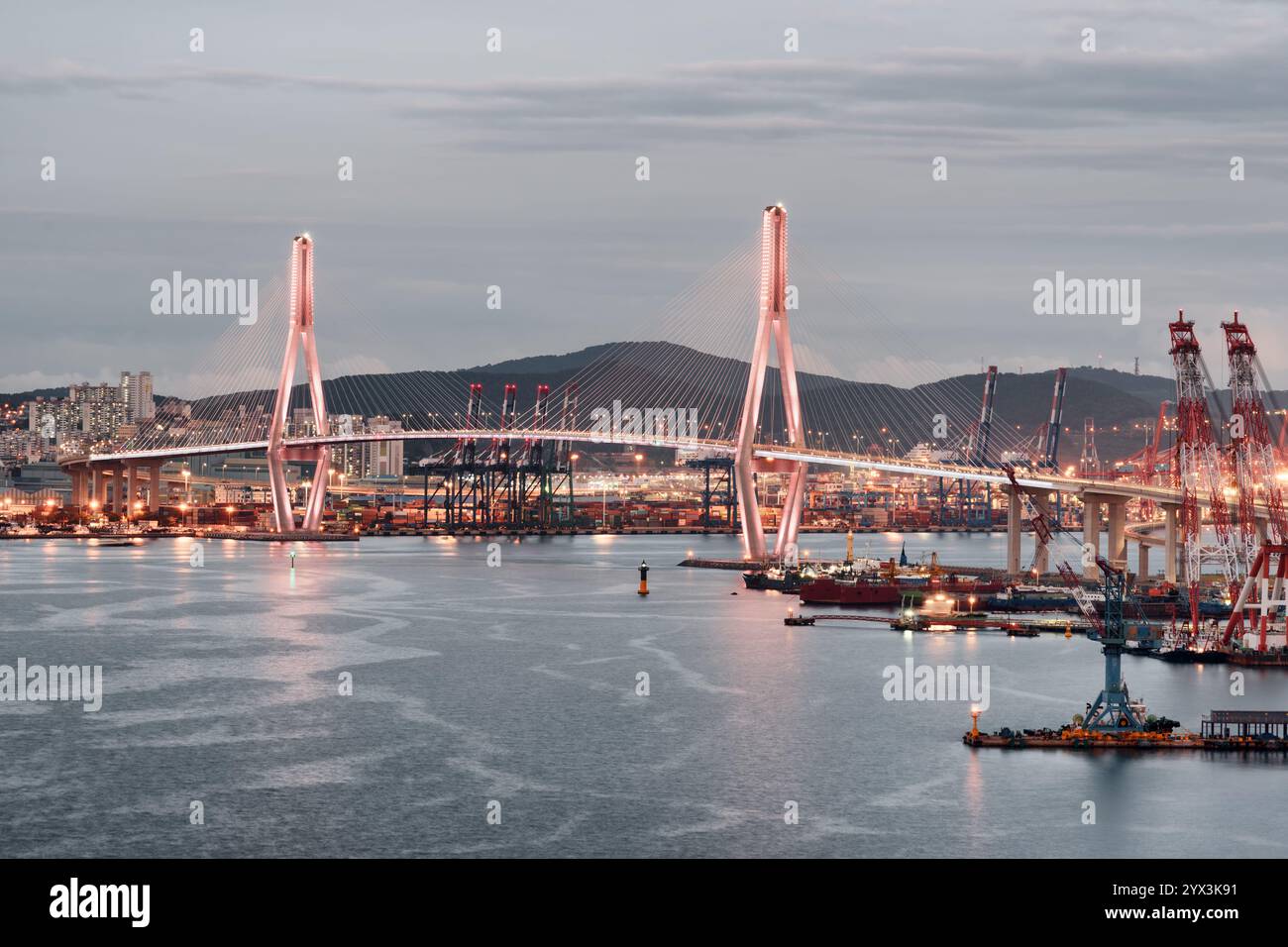 Busan Harbor Bridge and the Port of Busan, South Korea Stock Photo - Alamy