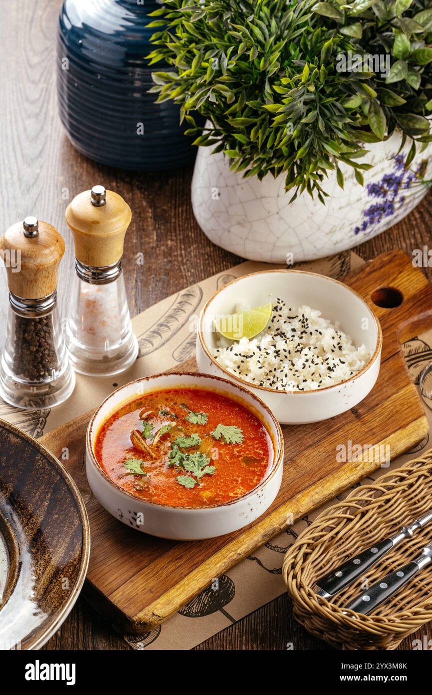 tom yam with rice and shrimp Stock Photo - Alamy