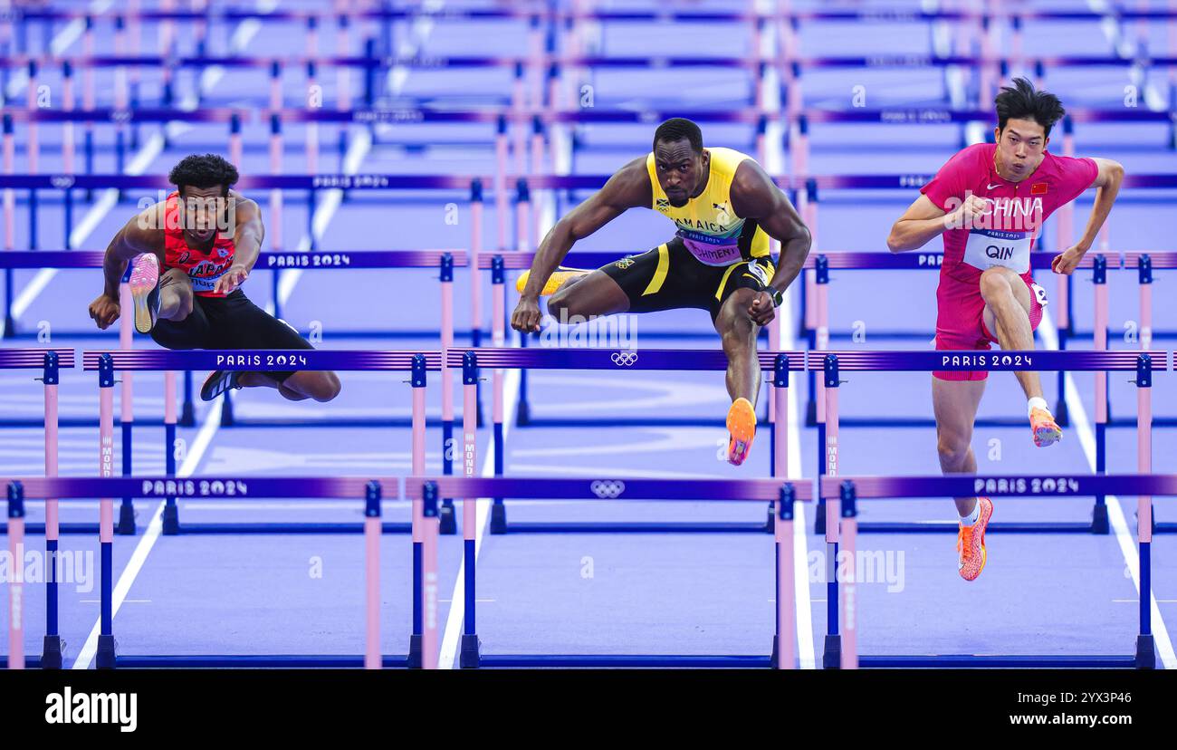 Hansle Parchment participating in the 110 meters hurdles at the Paris ...