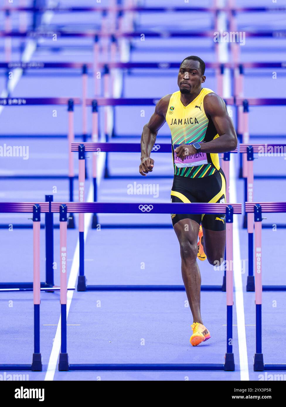 Hansle Parchment participating in the 110 meters hurdles at the Paris ...