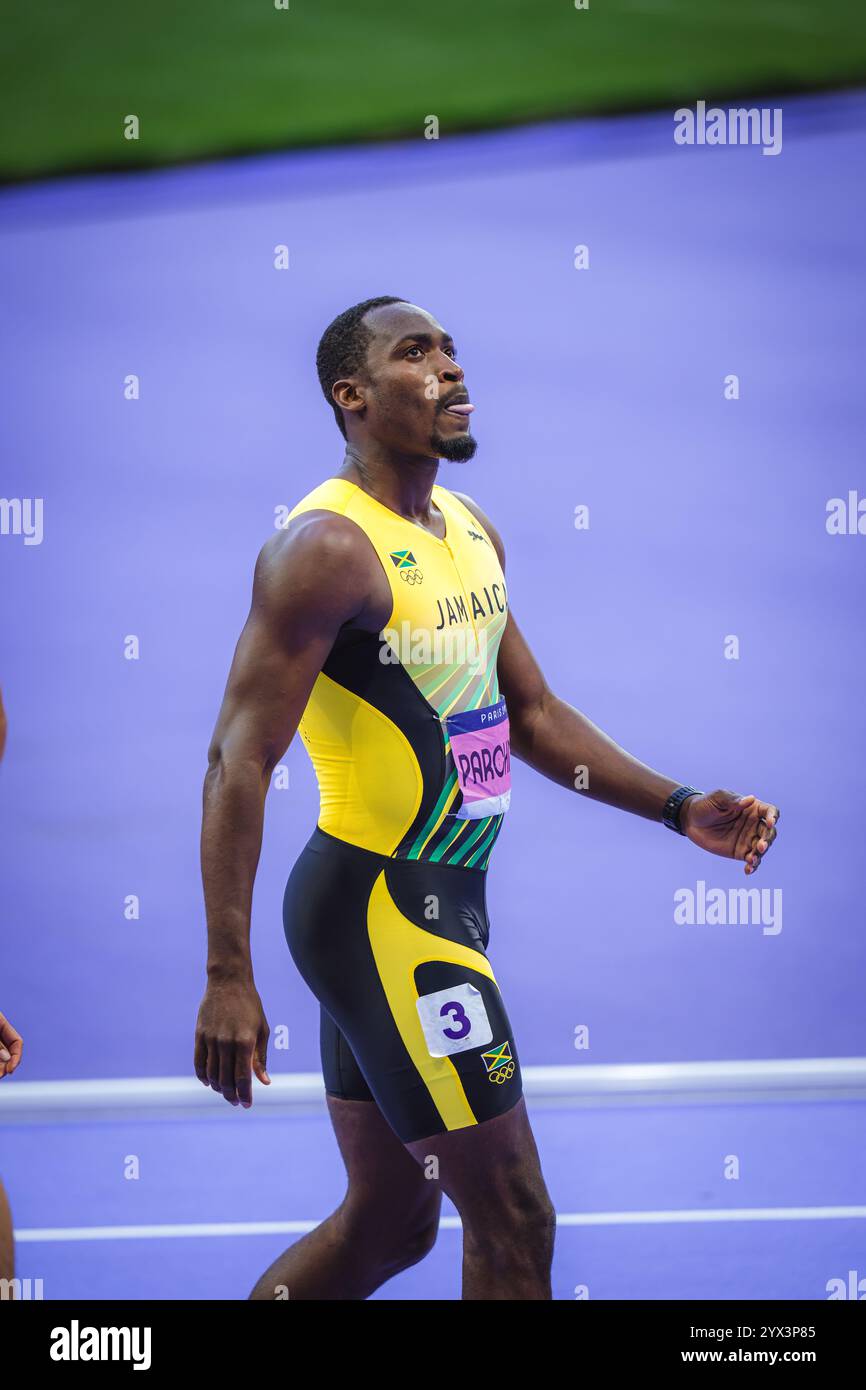 Hansle Parchment participating in the 110 meters hurdles at the Paris ...