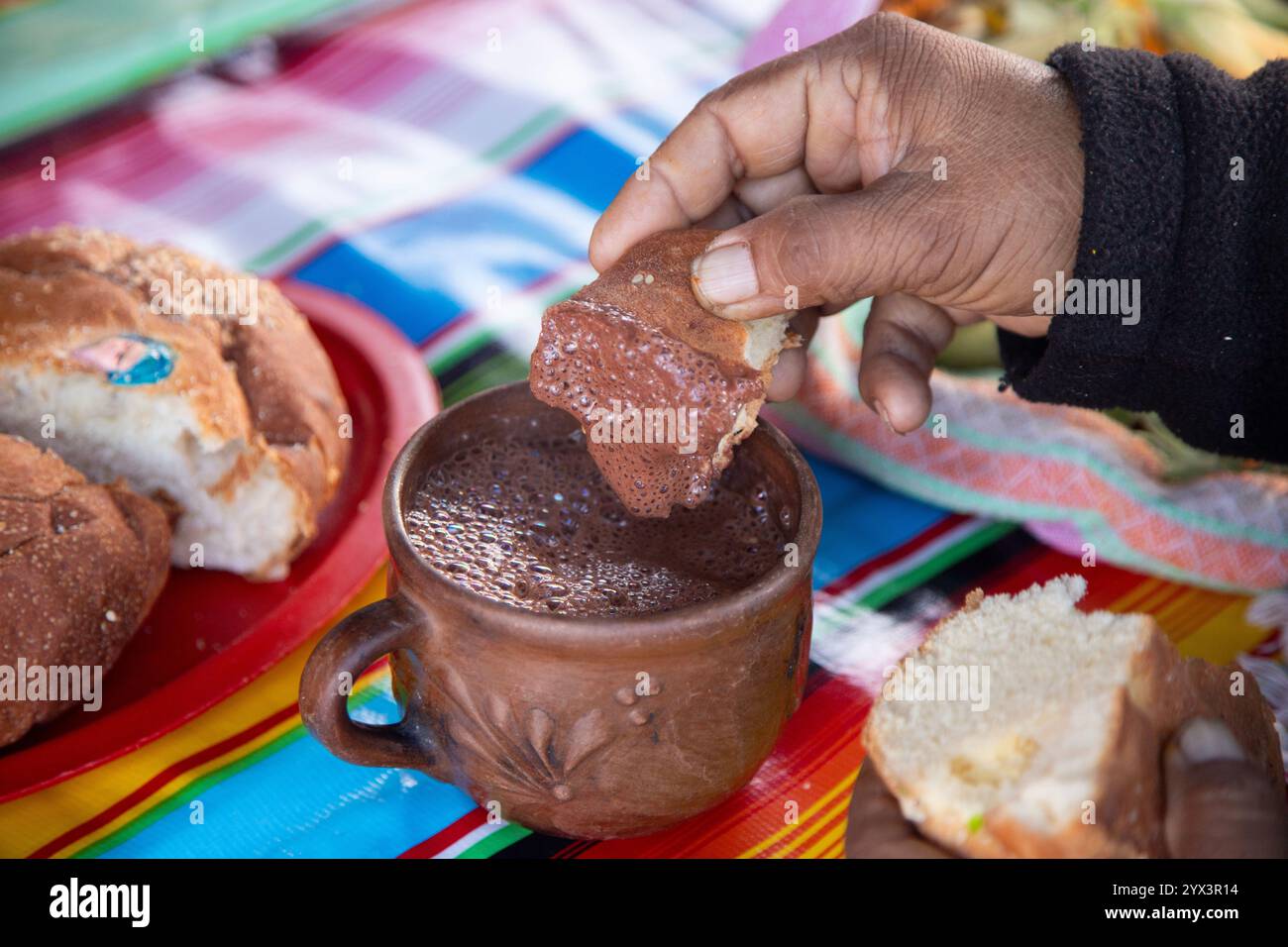 Artisanal bread from Oaxaca with hot chocolate. Traditional Mexican ...