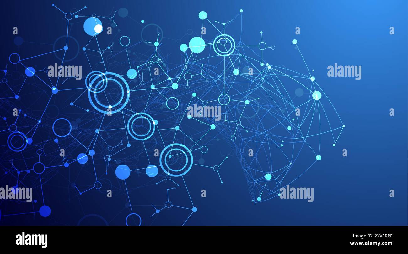 Scientific abstract background. Plexus effect and circles connected by lines. Hand drawn vector ...