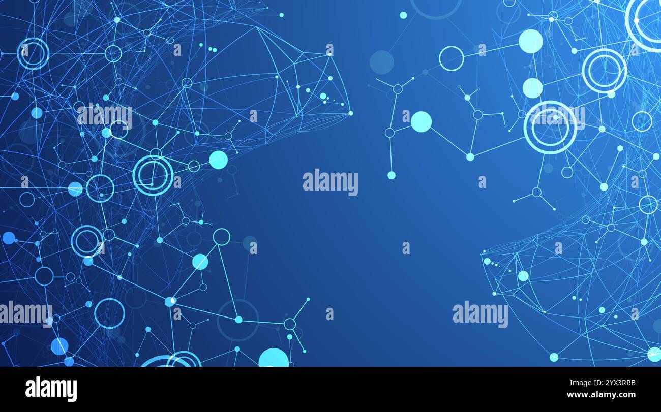 Scientific abstract background. Plexus effect and circles connected by lines. Hand drawn vector ...