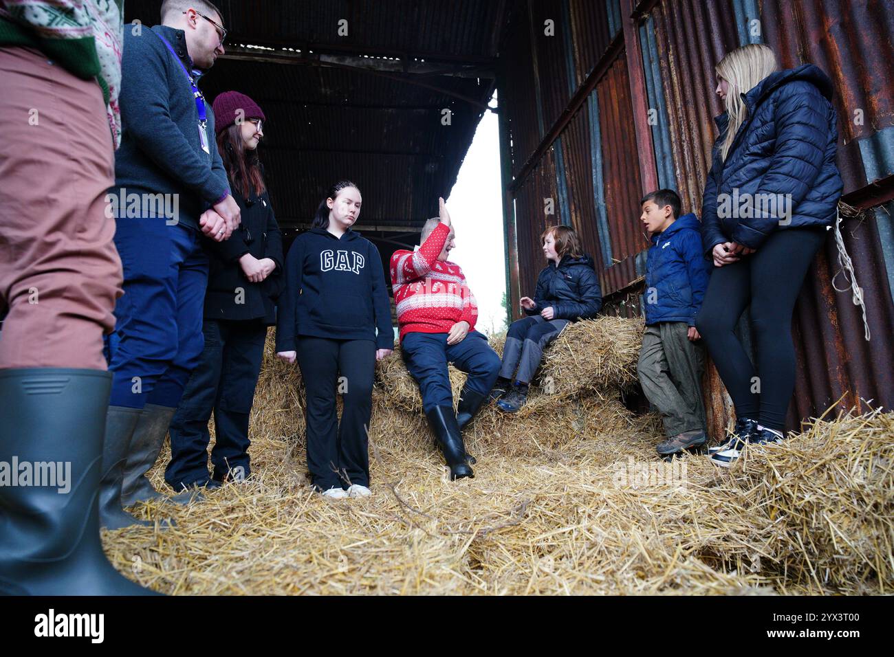 Liberal Democrat leader Sir Ed Davey meets a group of local young ...