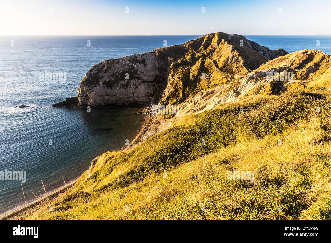 View over Man O'War Beach in Dorset looking west at sunrise Stock Photo ...