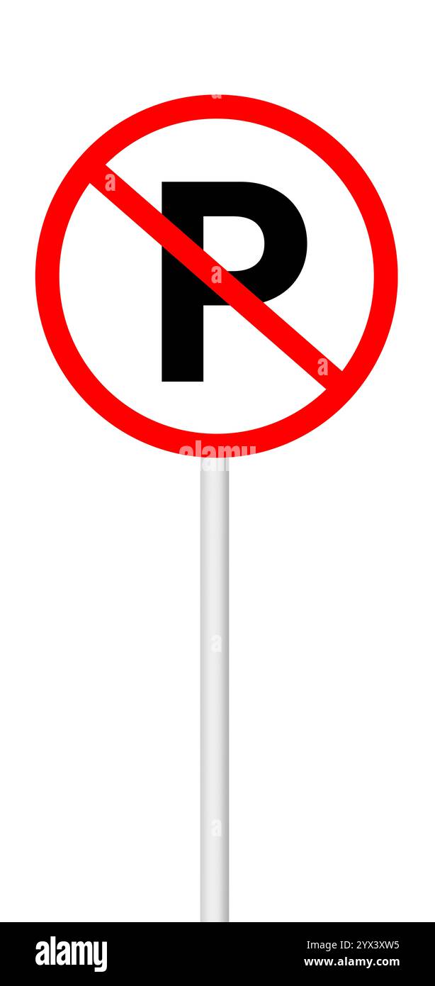 No parking sign on a blank background with a white pole. Suitable for ...