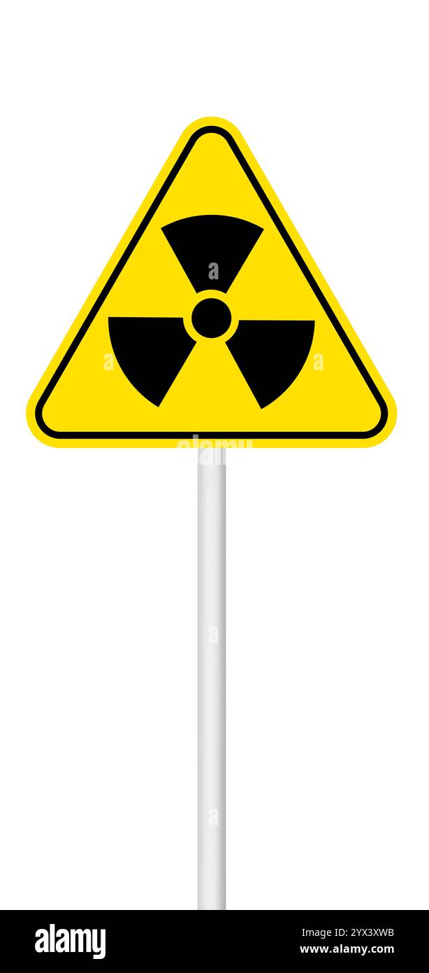 Radiation sign on a blank background with a white pole. Suitable for ...