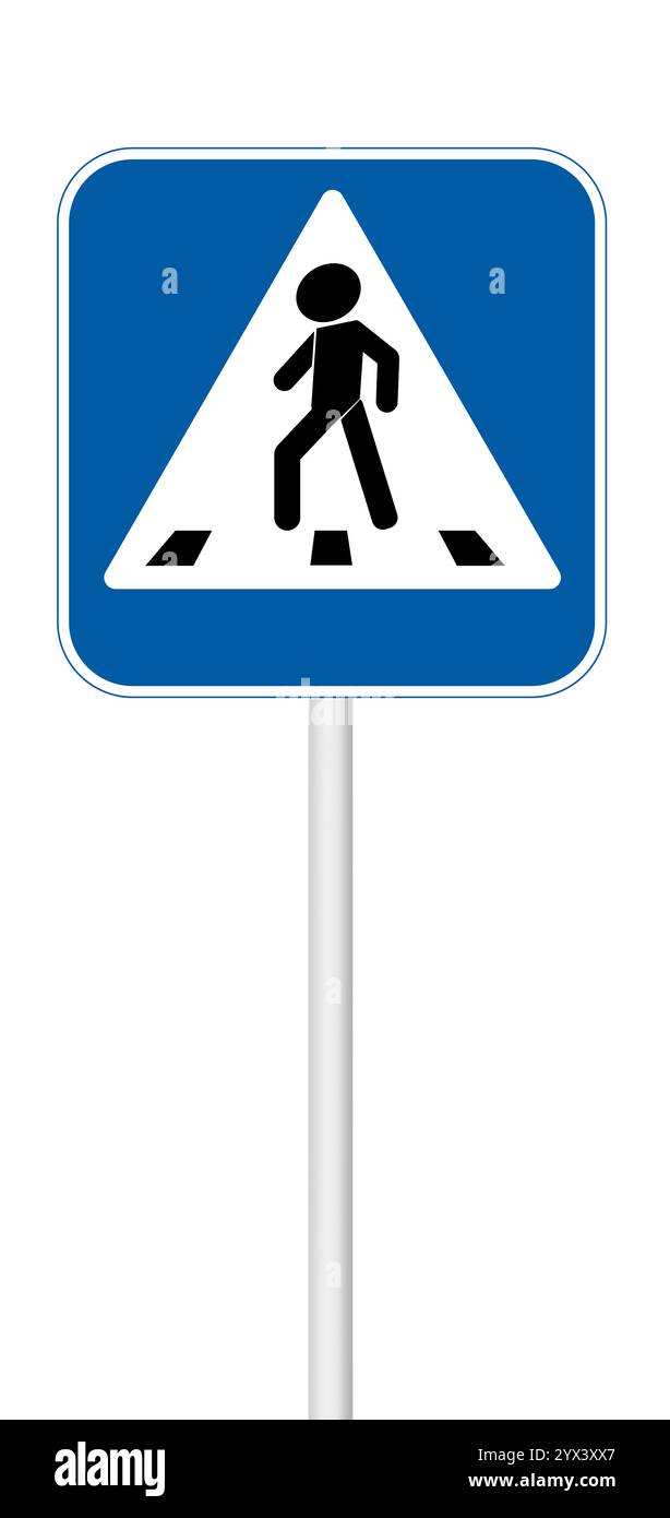 Pedestrian crossing sign on a blank background with a white pole ...