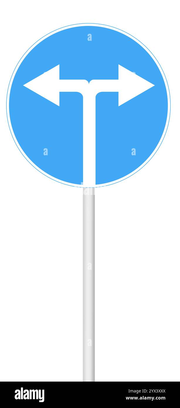Sign with arrows left and right on a blank background with a white pole ...