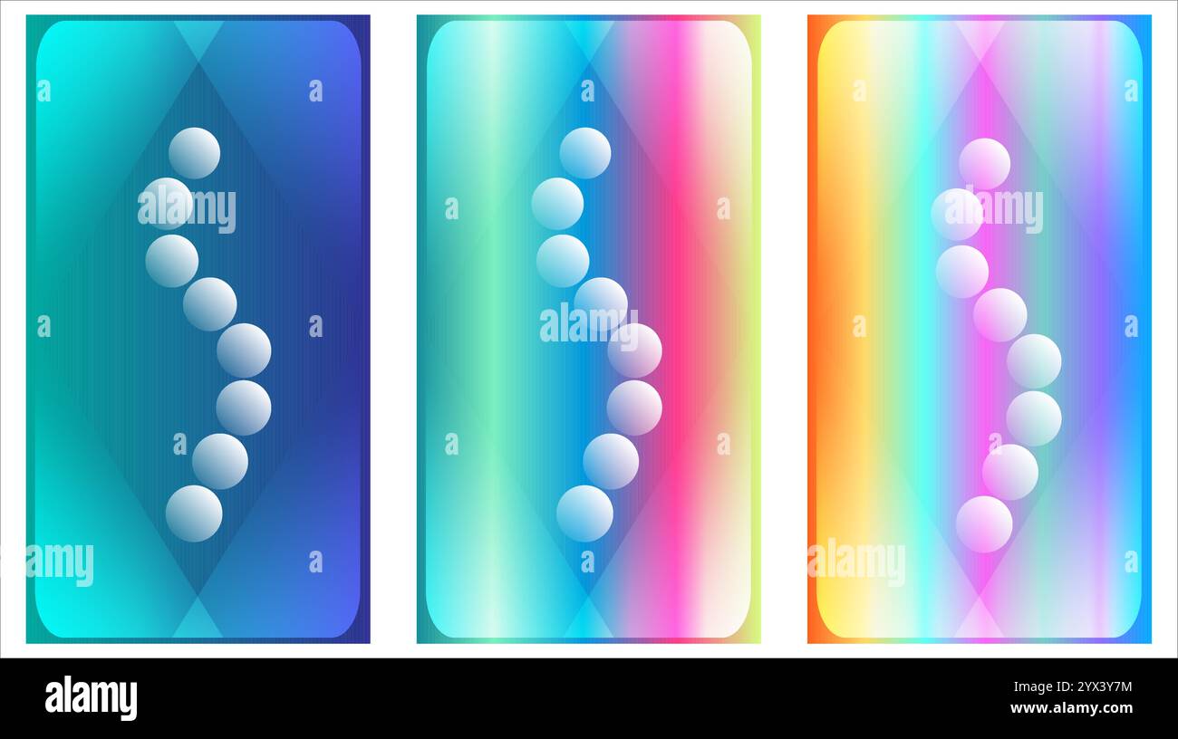 Set of three vertical abstract colorful backgrounds with white balls ...