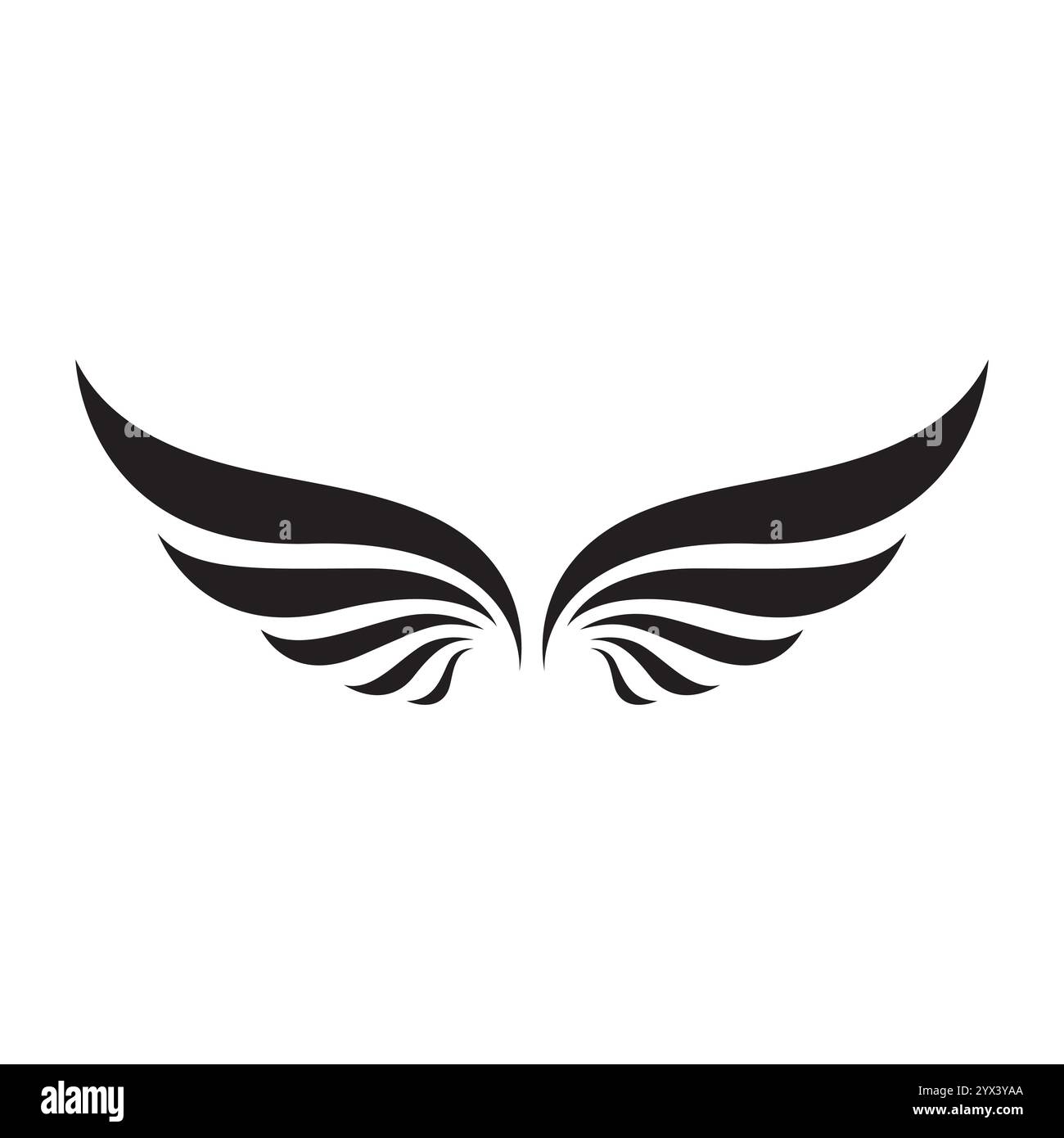 A minimalistic wing black and white vector illustration of a stylized ...