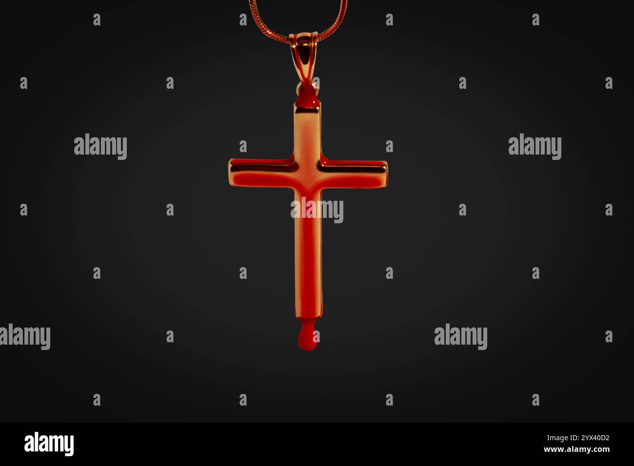 cross in blood with streaks and drops of blood on a black background ...