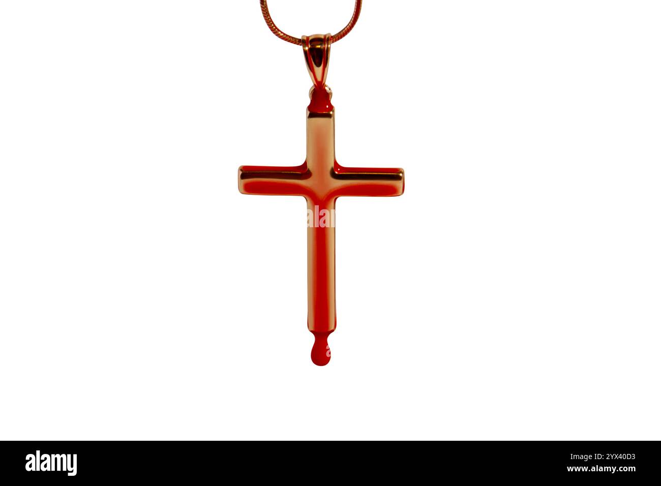 cross in blood with streaks and drops of blood on a blank background ...
