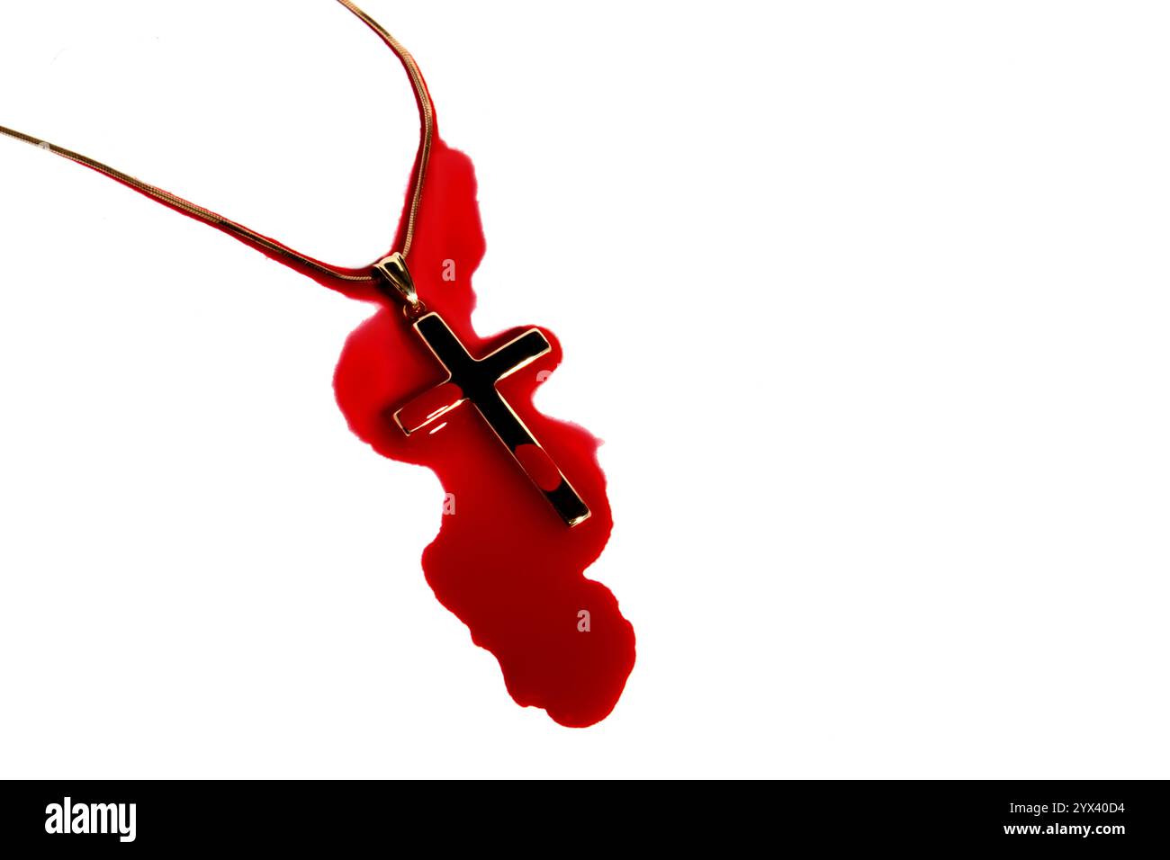 cross in blood with streaks and drops of blood on a blank background ...