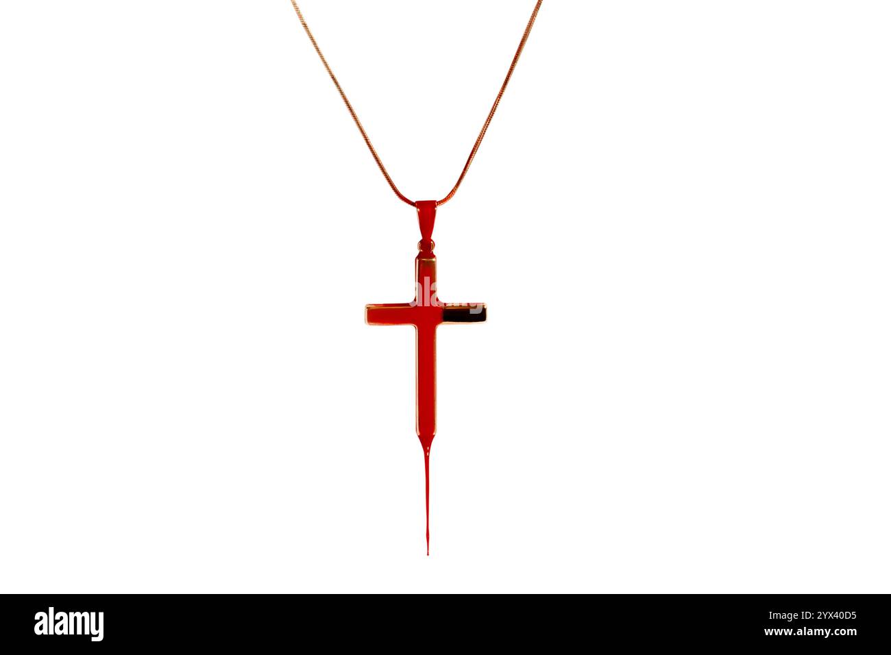cross in blood with streaks and drops of blood on a blank background ...