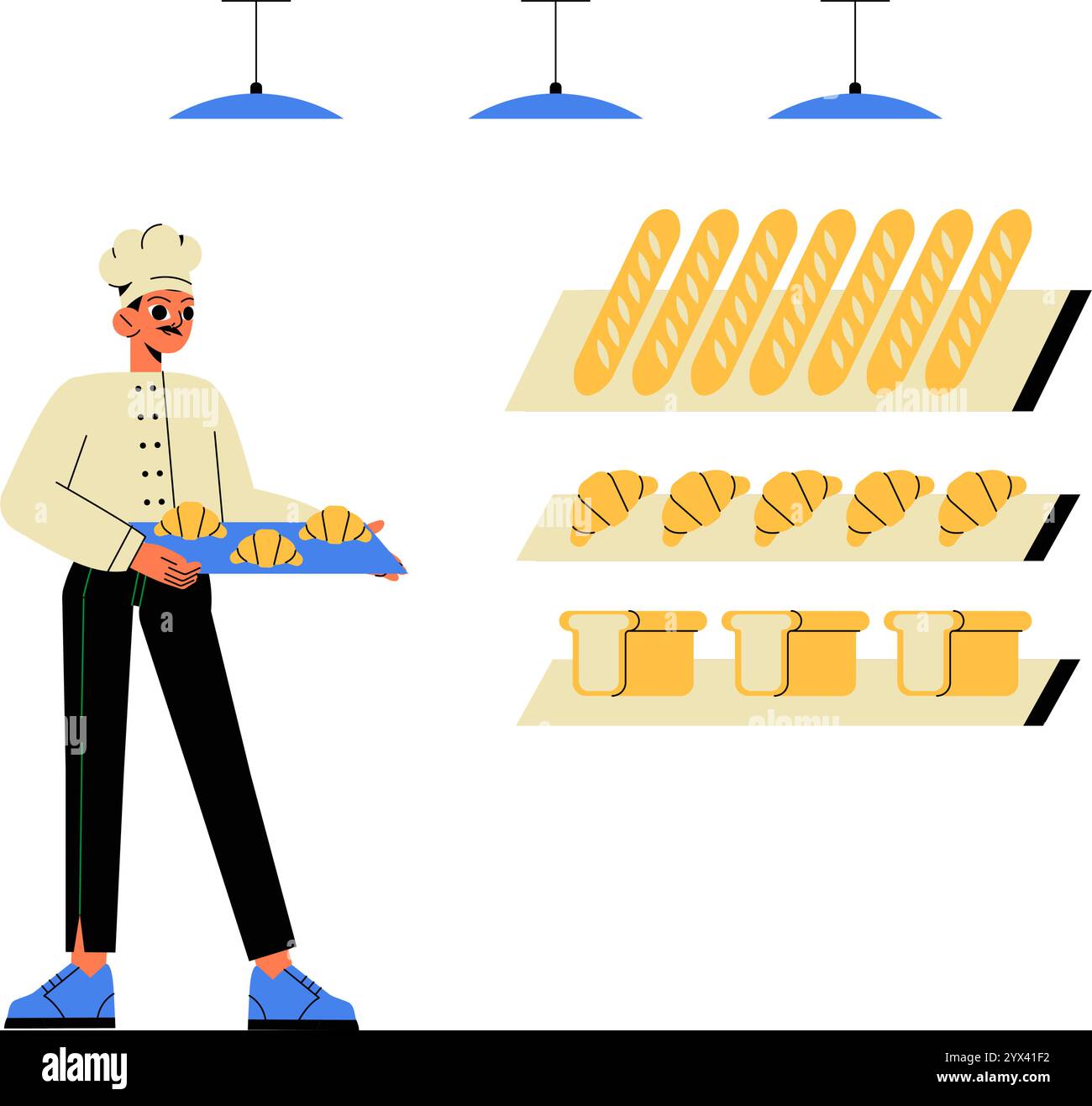 Male Baker Holding Fresh Croissants In Flat Vector Illustration ...