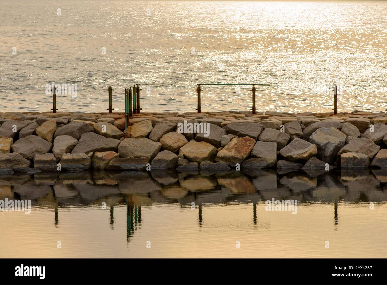 Protective concrete blocks in the Osaka Bay, protecting the shoreline ...