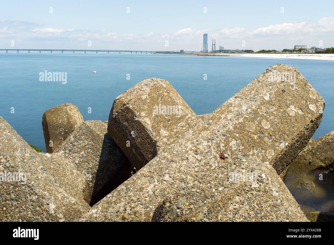 Protective concrete tetrapod blocks in the Osaka Bay, protecting the ...