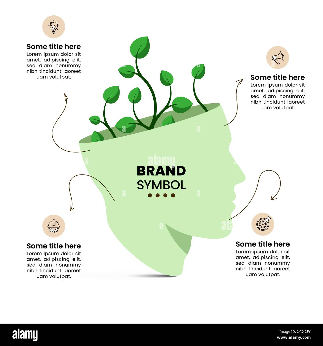 Infographic template with icons and 4 options or steps. Green head. Can ...