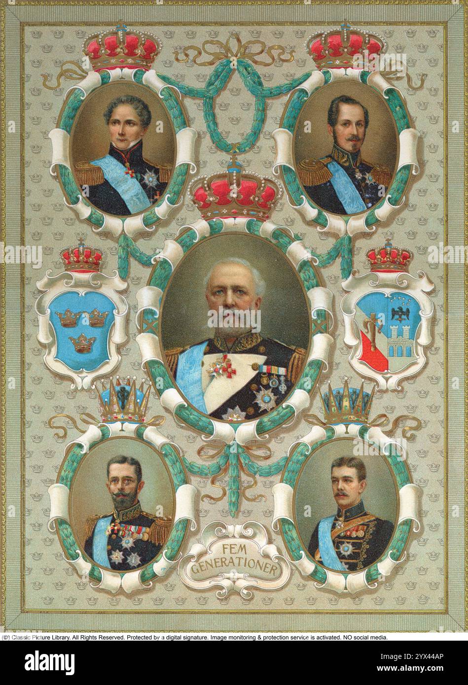 Five generations of Swedish kings of the Bernadotte dynasty from left ...