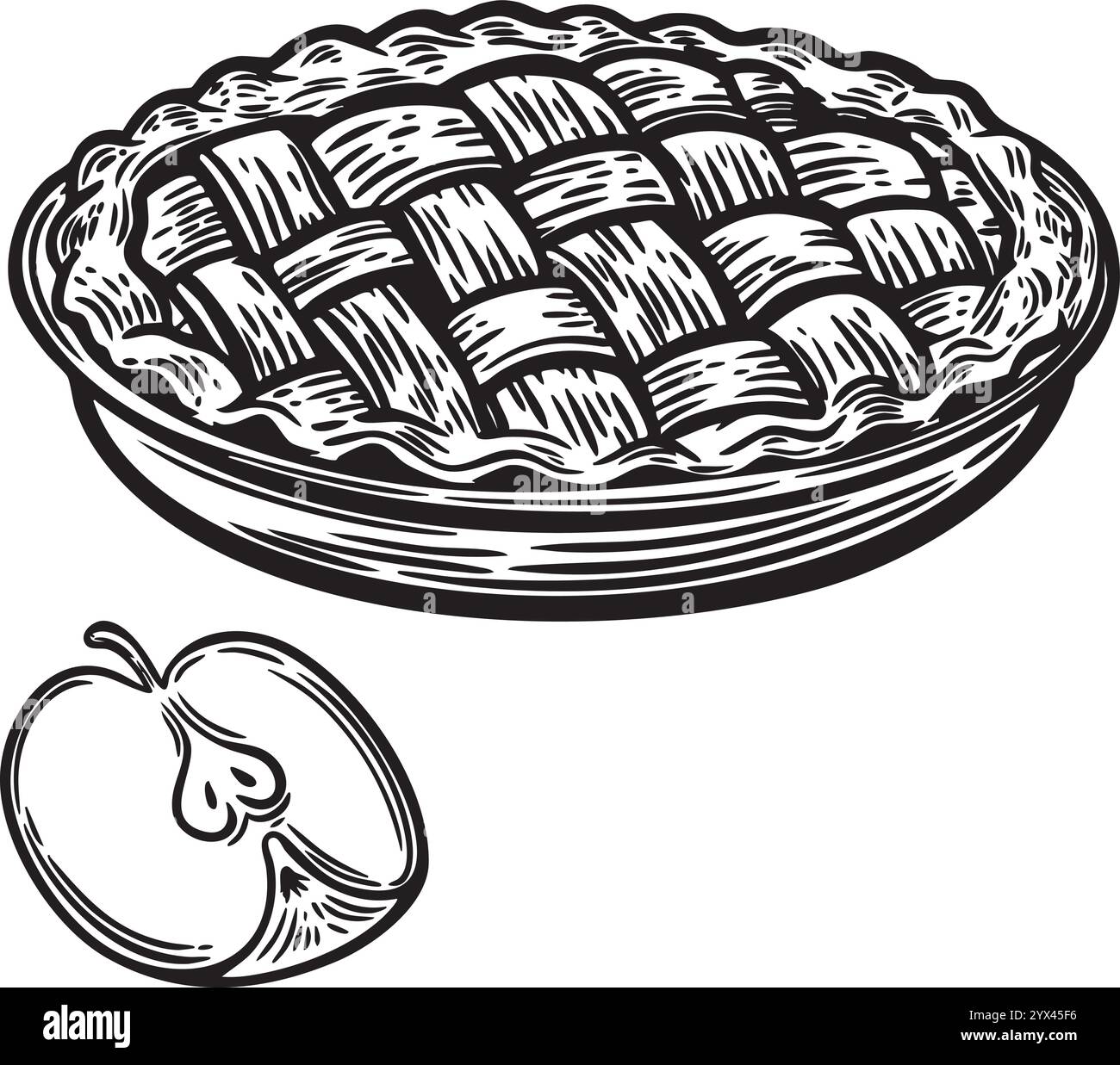 Traditional dessert apple pie engraved vector isolated on white ...