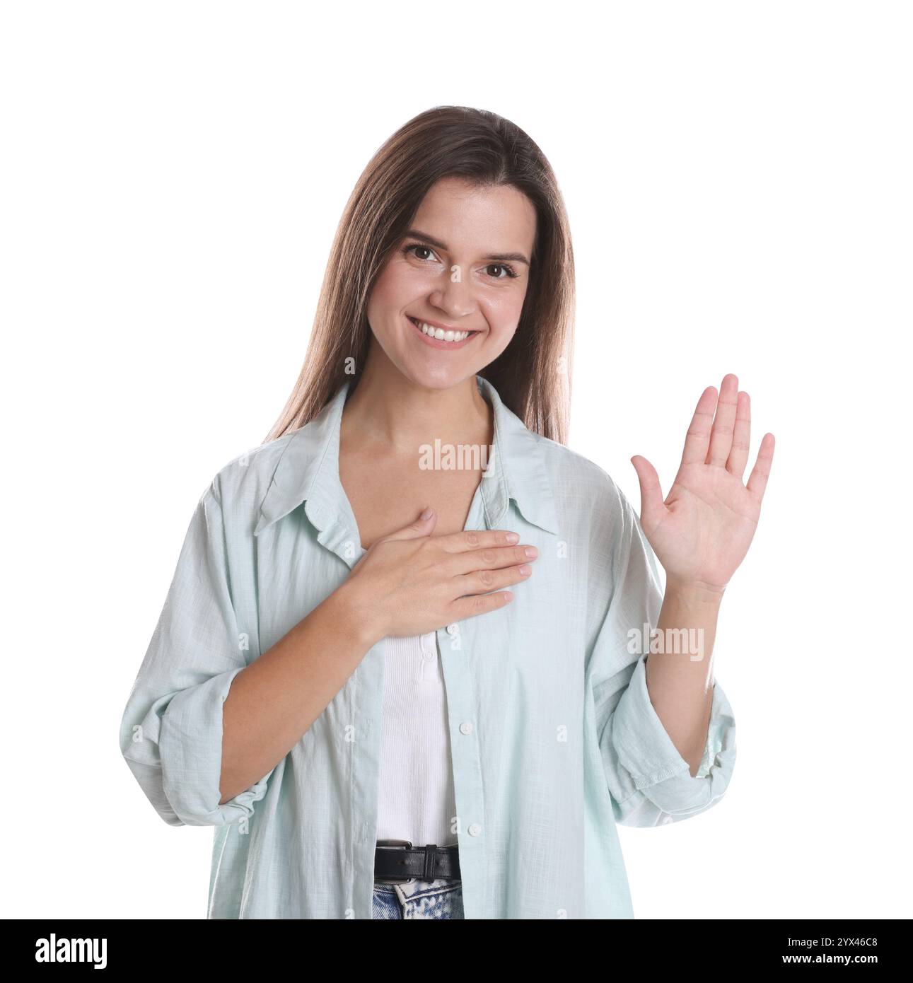 Woman palm oath hi-res stock photography and images - Alamy