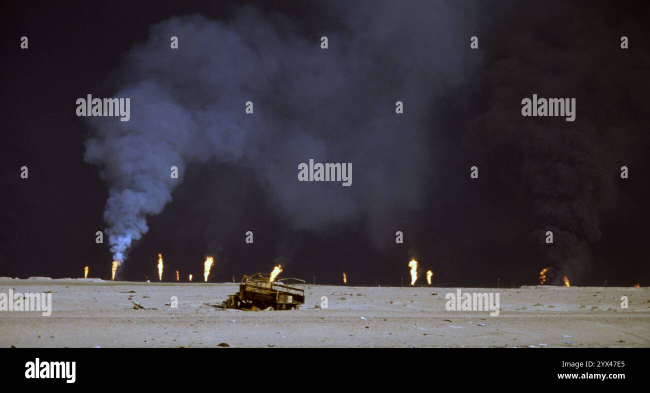 First Gulf War: 17th March 1991 Burning oil wells, set on fire by ...