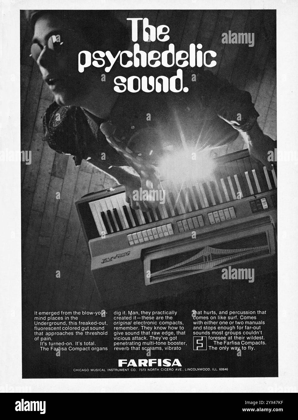 A full page advertisement for the Farfisa compact electric organ ...