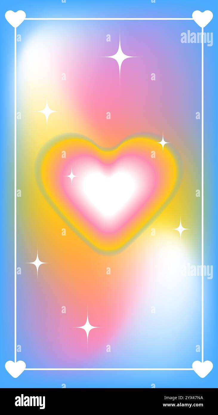 Glowing heart shape with colorful gradient background and white border ...