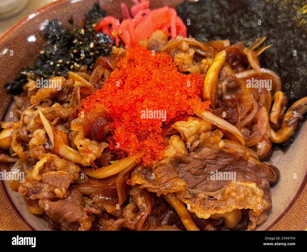 fresh braised beef and fish eggs with vegetables for eating Stock Photo ...